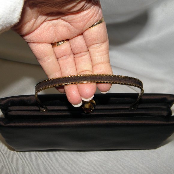 AFTER FIVE | Bags | Vintage After Five Brown Satin Evening Purse Gold ...